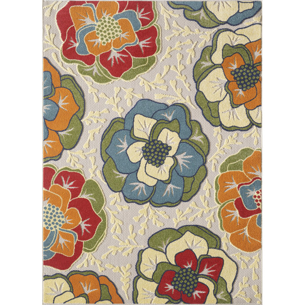 Lark Manor Tapis floral intérieur / extérieur ivoire / rouge / bleu et Commentaires - Wayfair Canada